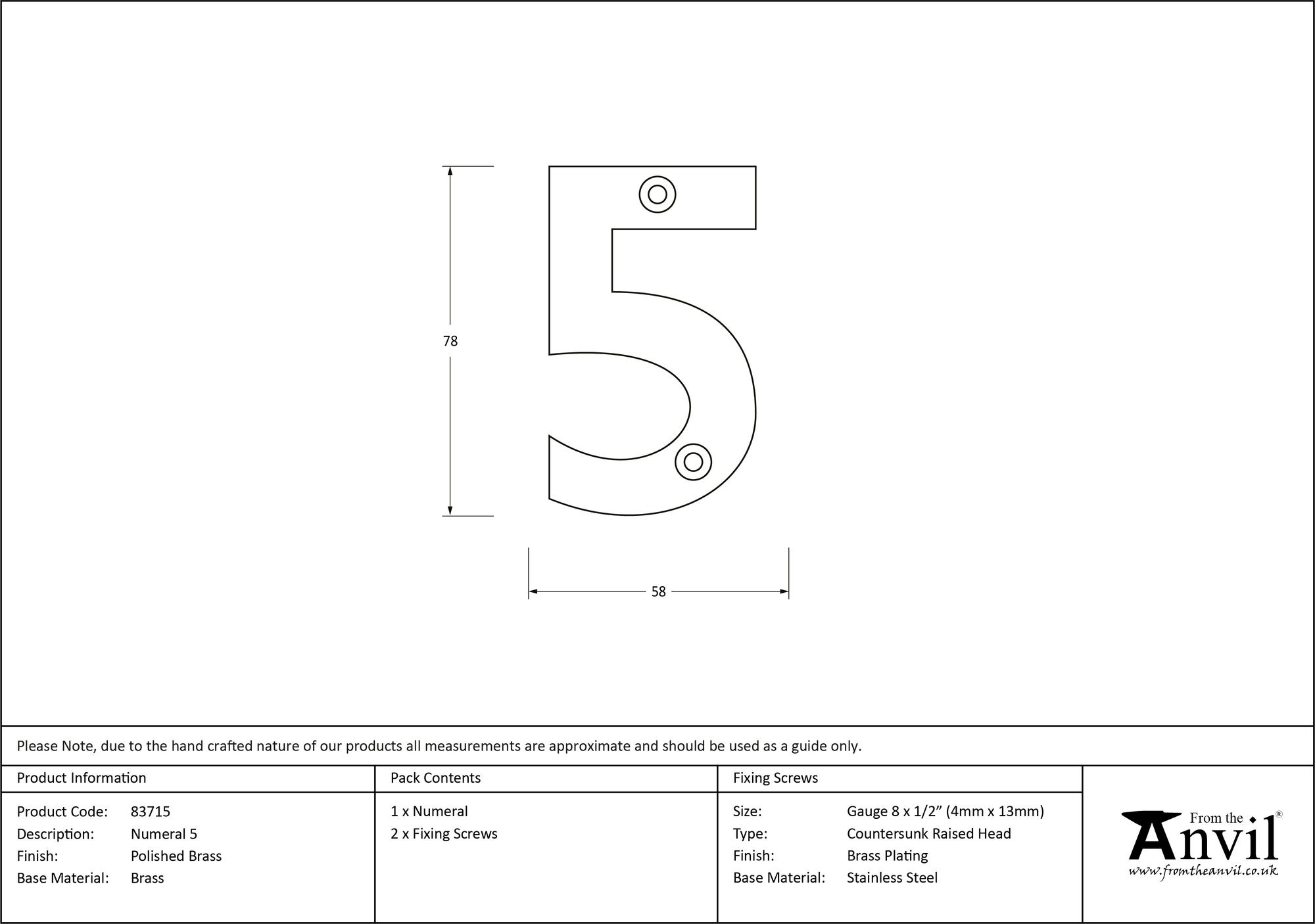 Polished Brass Numeral – From The Anvil